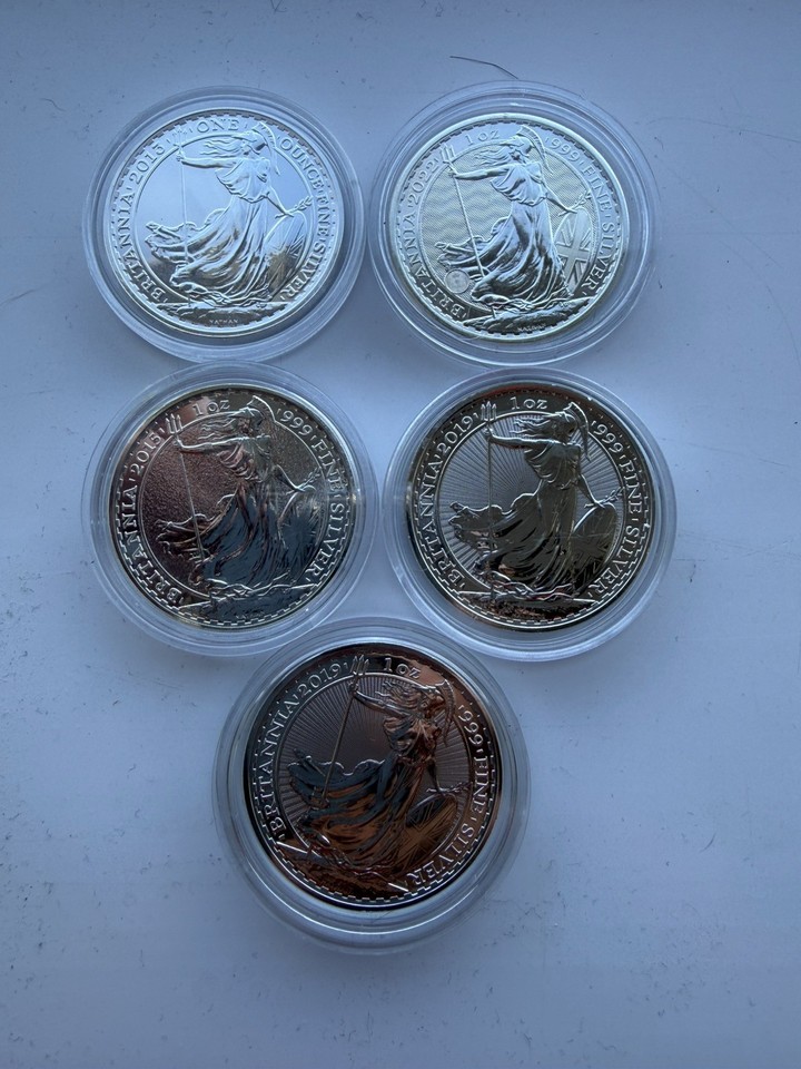 5x 1oz Britannia .999 Fine Silver Coin ElizabethII in Capsules ...