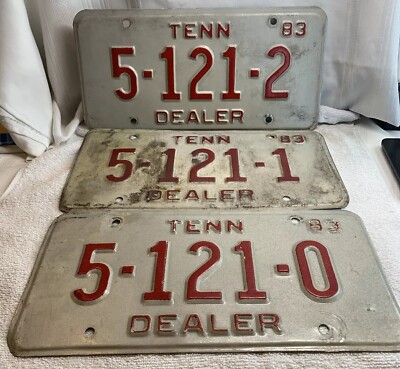 Three(3) 1983 Tennessee Dealer Tags 5-121-0 5-121-1 5-121-2 | eBay