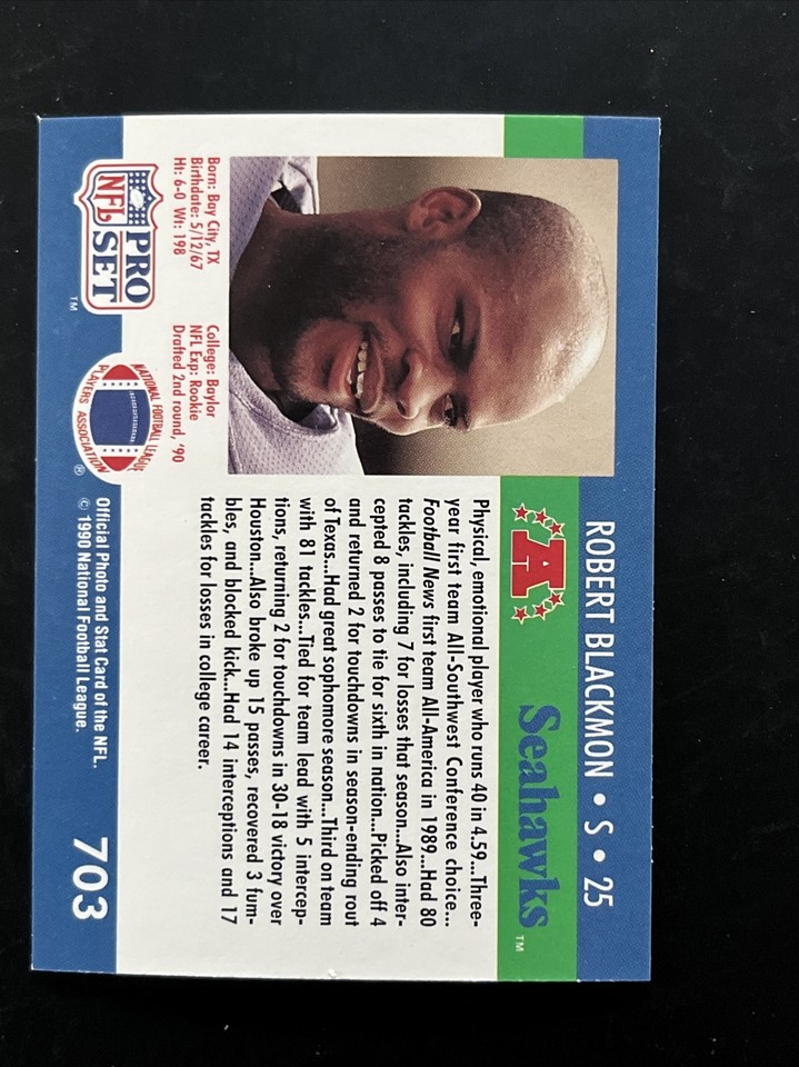 Robert Blackmon 1990 Pro Set Seahawks #703 C4 | eBay