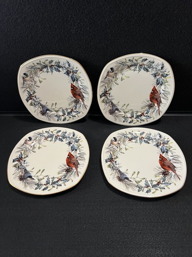 4 Lenox China Winter Greetings Red Cardinal Square Luncheon Plates - 8¾ ...