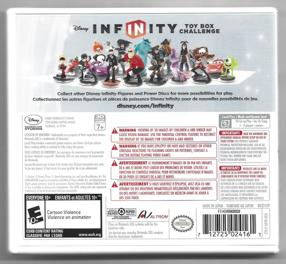Nintendo 3DS Disney Infinity Toy Box Challenge Box, Game Manual and ...