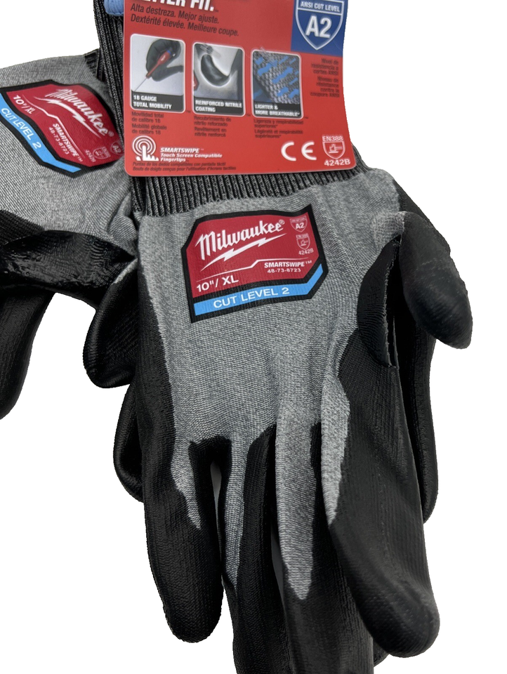 Milwaukee XL Gloves High Dexterity Level 2 Cut Polyurethane 2 Pack 48 ...