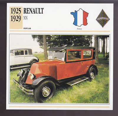 1925-1929 Renault Model NN France Car Photo Spec Sheet Info CARD 1926 ...