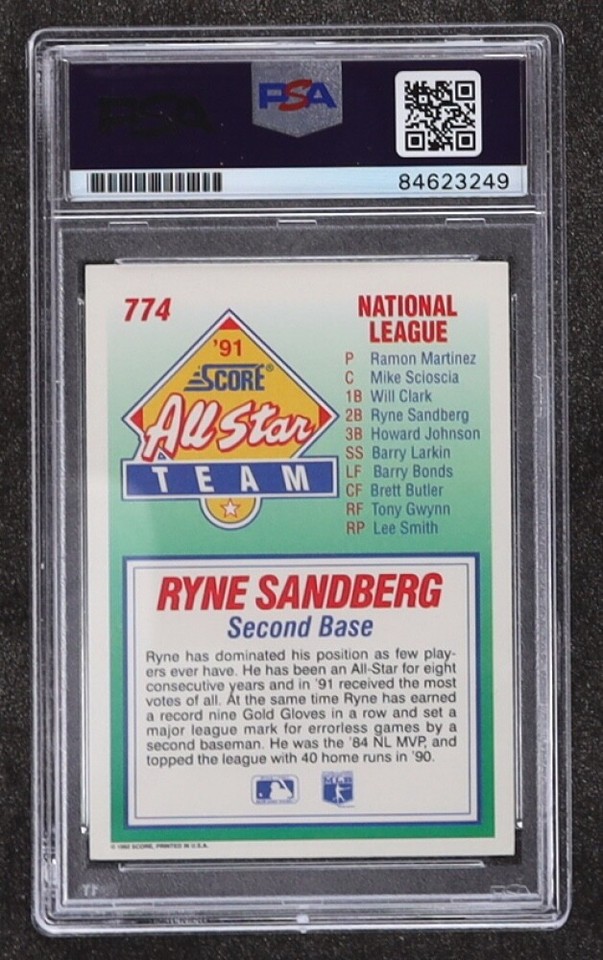 Ryne Sandberg Signed 1992 Score #774 AS Card Auto PSA | eBay