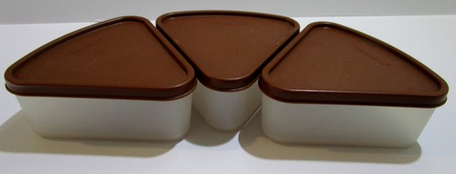 3-Vintage Tupperware Pie Slice Keeper Wedge Containers with Brown Lids ...