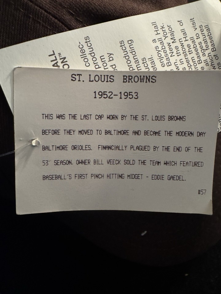 VINTAGE COOPERSTOWN COLLECTION ST. LOUIS BROWNS 1952-1953 HAT. NWT ...