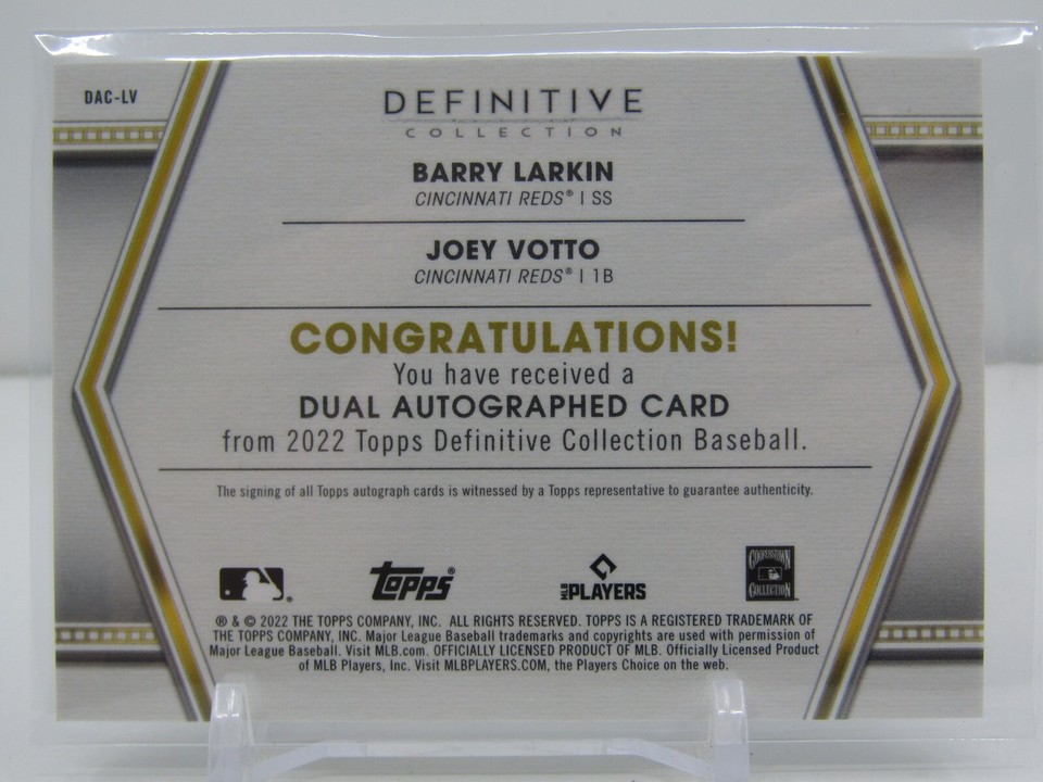BARRY LARKIN/ JOEY VOTTO 2022 TOPPS DEFINITIVE DUAL AUTOGRAPH AUTO #13/ ...