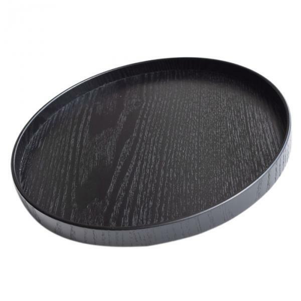 Wooden Tray Wood Round Tray Serving Breakfast Lap Tray Table 27cm Black ...