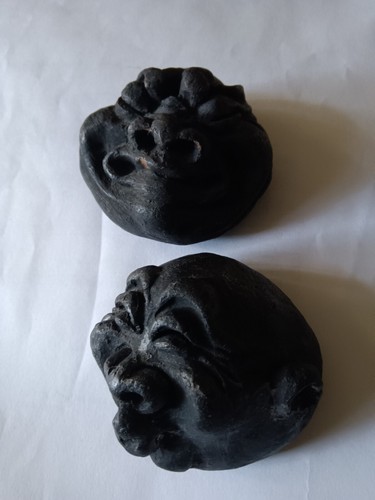 Lot Of 2 GROTESQUE FACE BRUTALIST HEAD SCULPTURE POTTERY CLAY ART BLACK ...