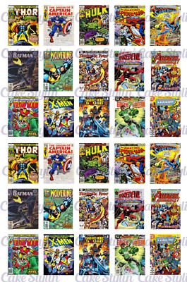 30 Comic Book Edible Cupcake Toppers Wafer Paper Hulk Batman Superman ...