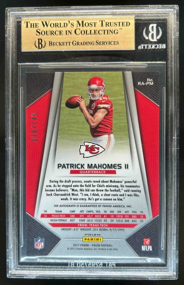 2017 Prizm Patrick Mahomes II Rookie Auto Blue Wave RC #78/149 Chiefs ...