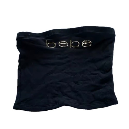 Vintage y2k 2000s BEBE Rhinestone Grunge Logo Womens Crop Black medium ...