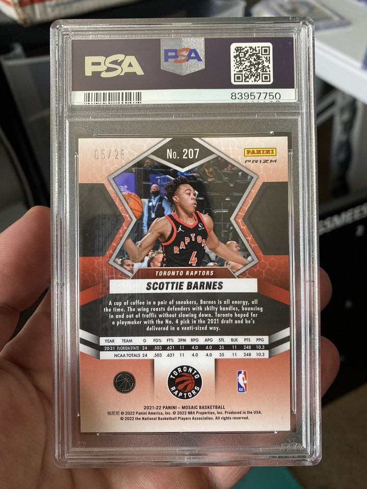 2021-22 Mosaic Orange Fluorescent Scottie Barnes RC /25 PSA 10 GEM MINT ...