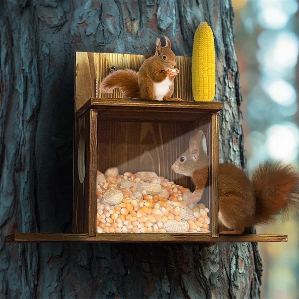 Garden Squirrel Feeder Food Storage Box Hanging Station with Lift-Up ...