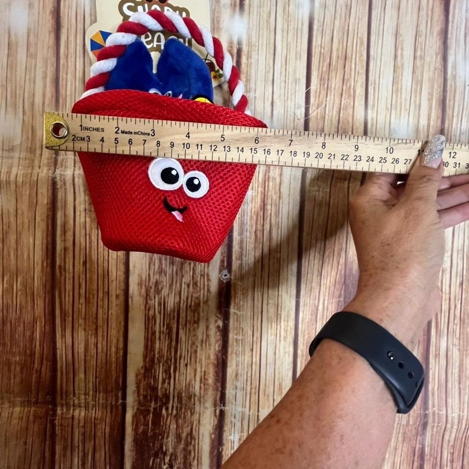 Shady Beach Pet Toy Bucket & Blue Character Squeaky Dog Toy | eBay