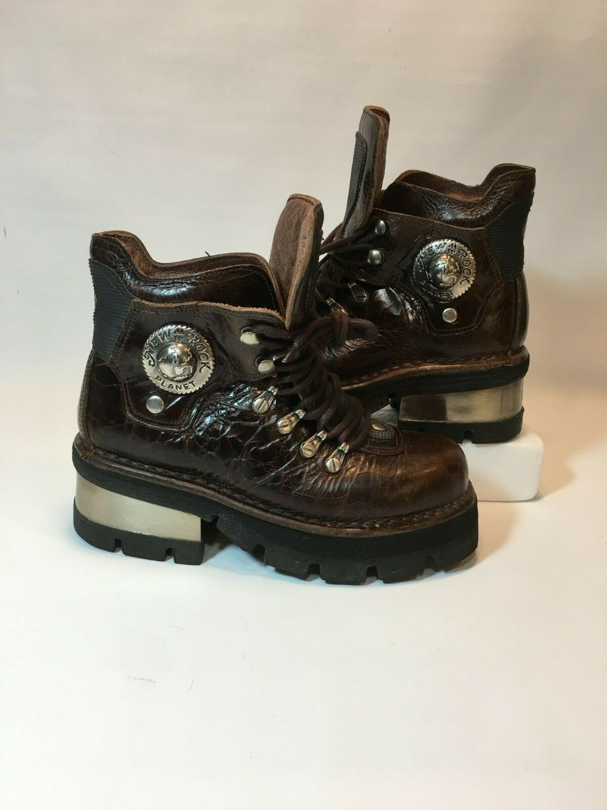 NEW ROCK TOWER BOOTS Metallic Leather Biker Gothic wo… - Gem