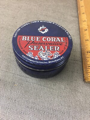 VINTAGE BLUE CORAL SEALER WAX COBALT BLUE JAR & METAL LID NICE RARE | eBay
