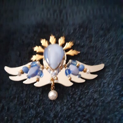 VINTAGE LIZ TECH ART DECO PIN BROOCH 3" x 2 BLUES Signed | eBay