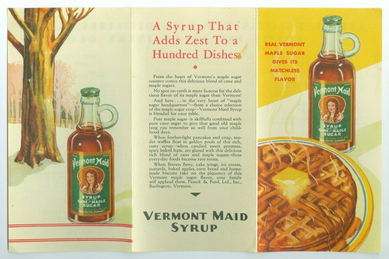 Original August, 1934 Vermont Maid Maple Syrup Advertising Brochure | eBay