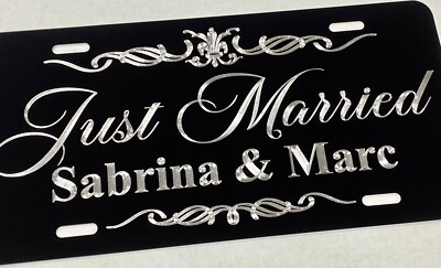 Just Married Newlywed Wedding Gift Engraved Black Custom License Plate ...