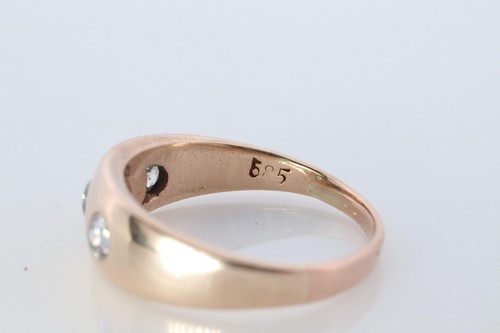 Antique 14k Triple Diamond signet ring. Gypsy Diamond bezel set into ...