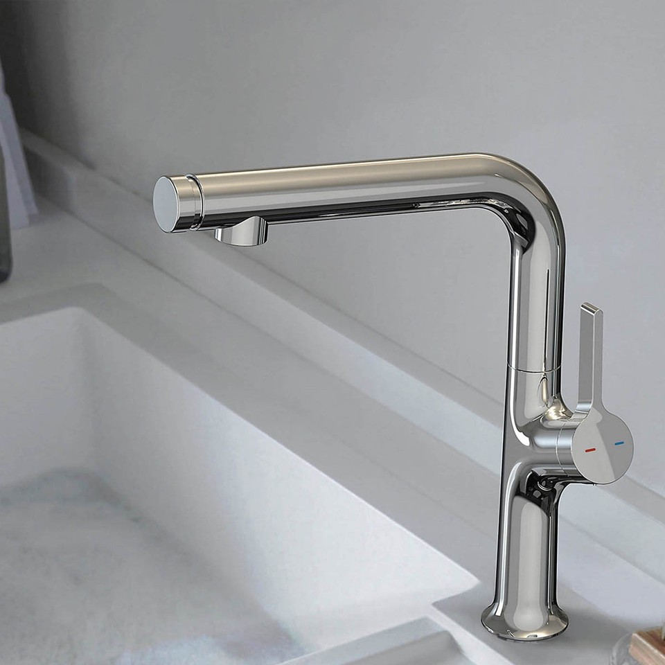 Kitchen Mixer Tap Side Lever Push Button Slim Chrome Effect Modern ...