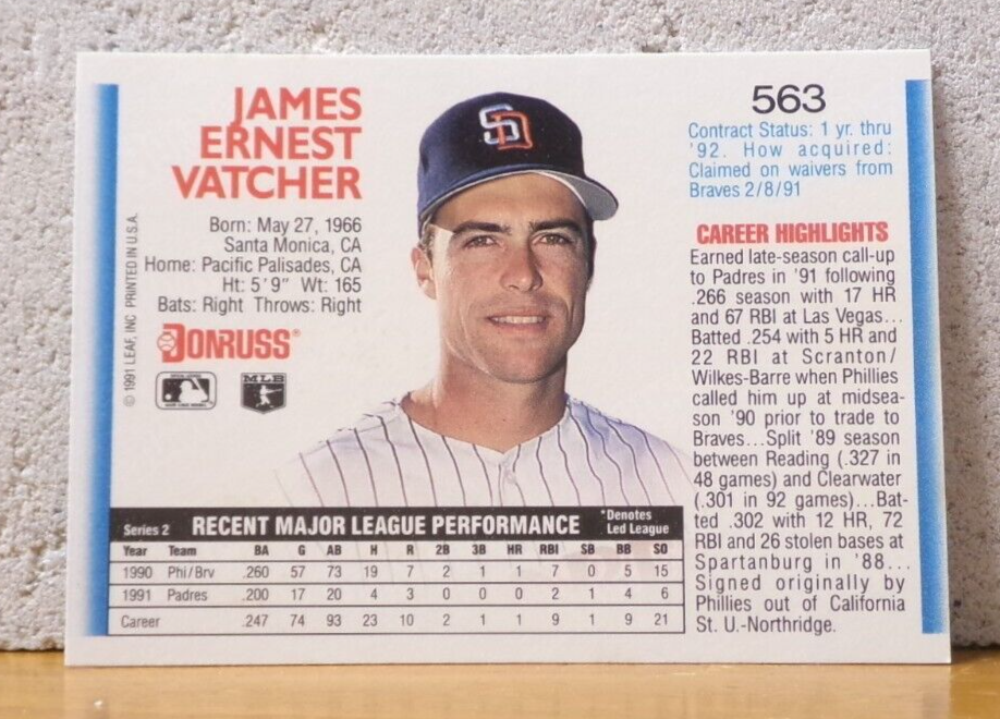 COOL BASEBALL CARD FROM VINTAGE PACK DONRUSS 1992 SAN DIEGO PADRES JIM ...