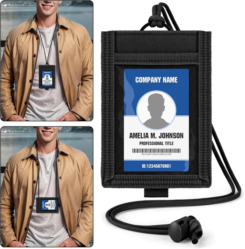 Tactical ID Card Holder with Neck Lanyard Organizer Hook&Loop Patch ...