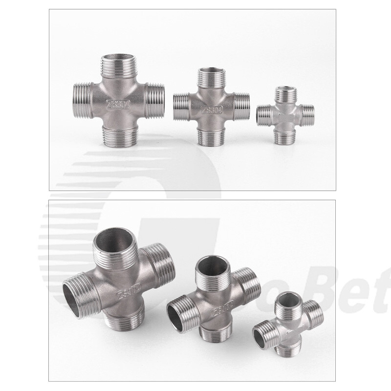 Stainless Steel Cross 4 Way Connector 1/4" - 1" BSP Male Threaded Pipe ...