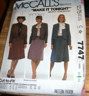 UNCUT 60-70s-80s VINTAGE McCall's PATTERNS SIZE 10-12-14 JR.PETITE ...