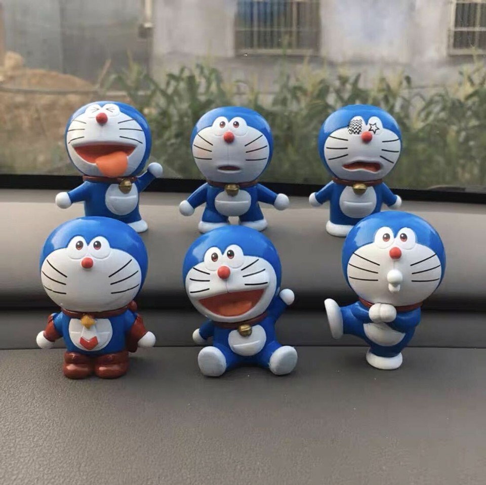 New Set of 6Pcs Doraemon Expressions Figures Kawaii Car Decorations ...