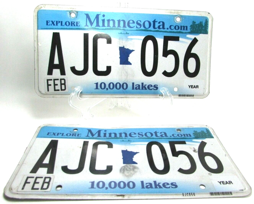 Vtg Minnesota Explore 10,000 Lakes 2 Car Truck License Plates AJC 056 ...
