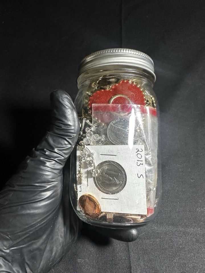 Mixed Jewelry Jar + Coins Lot 2013-S Quarter, Gold Round, Pendants ...