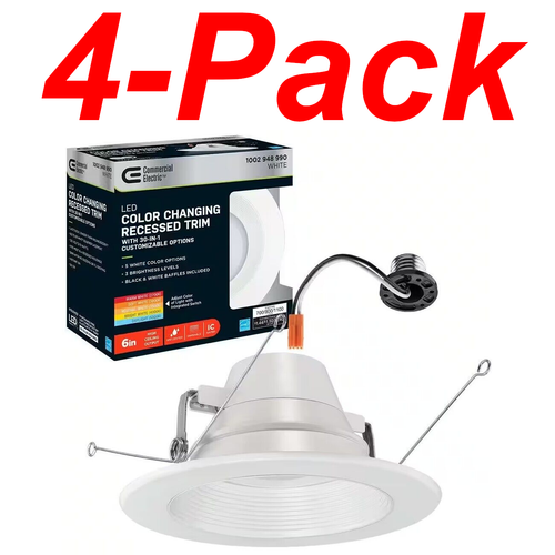 COMMERCIAL ELECTRIC 4-Pack 6 in. Adjust CCT Integrated LED Recessed ...