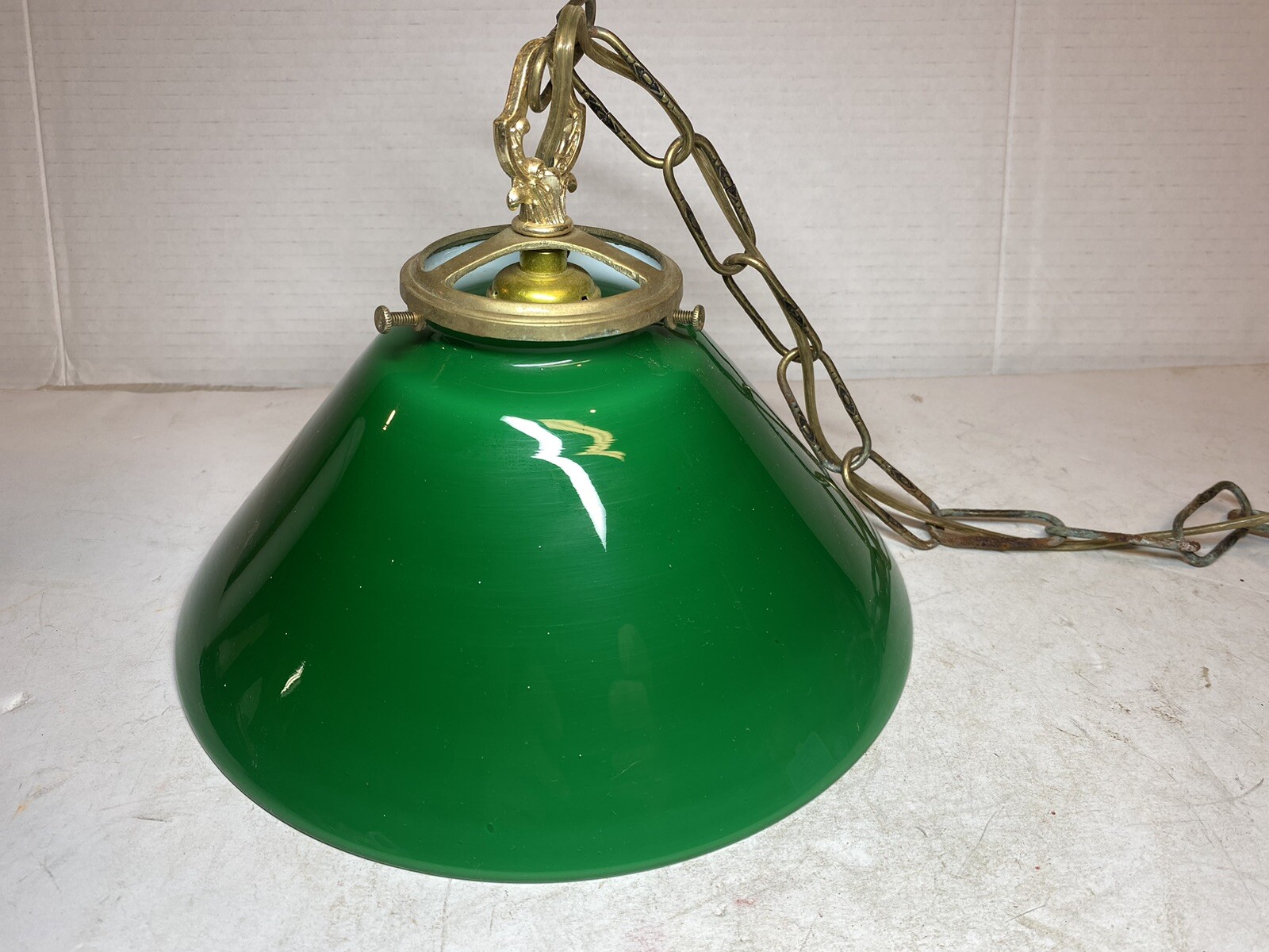 Vintage 10” Green Cased Glass Cone Industrial Handing Light Fixture ...
