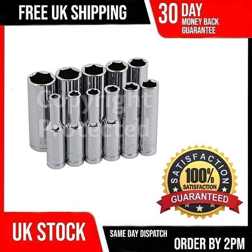 DEEP DRIVE 11PC SOCKET SET ON RAIL HOLDER 1/4 INCH RATCHET 4-13MM LONG ...