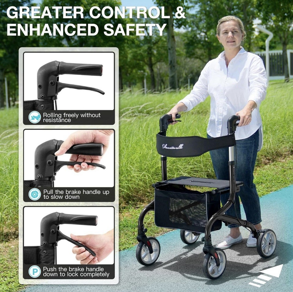 Super Lightweight Rollator Walker , Foldable with Seat, All Terrain ...