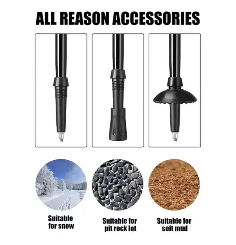 2x Walking Hiking Trekking Poles Snow Walking Sticks Anti-Shock Black ...