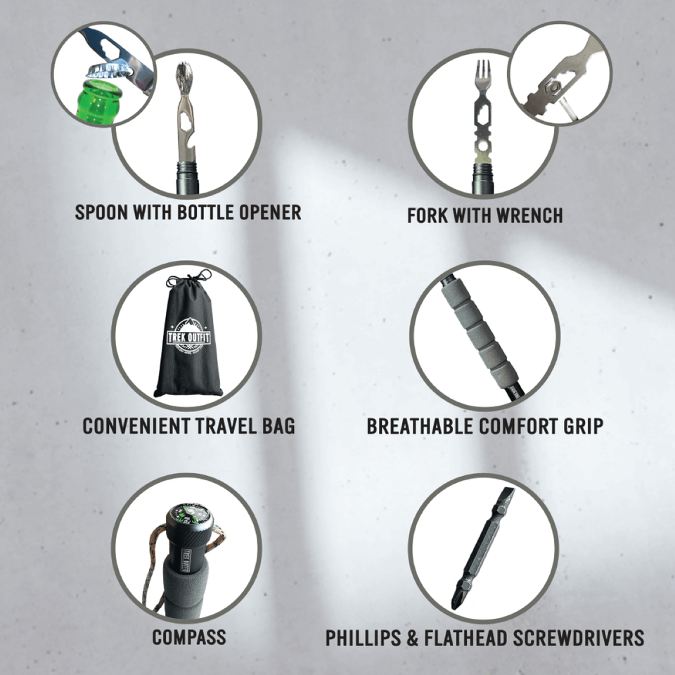 Trek Outfit Compass Survival Hiking Stick - Rubber Boot Tips ...