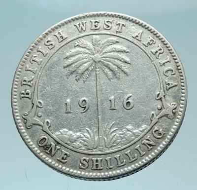 1916 British WEST AFRICA UK King George V Genuine Silver Shilling Coin ...