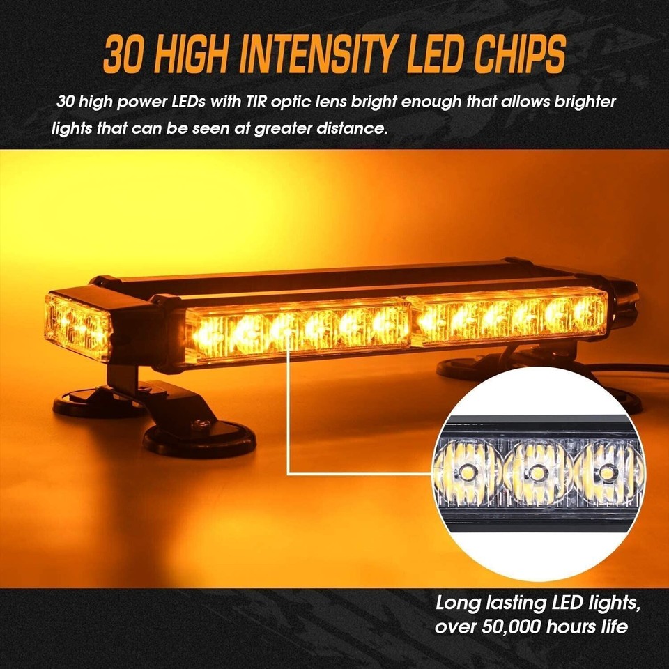 LED Roof Recovery Light Bar Amber Warning Strobe Flashing Magnetic ...