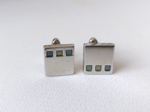 Modern Polished Steel Fixed Back Cufflinks | eBay UK
