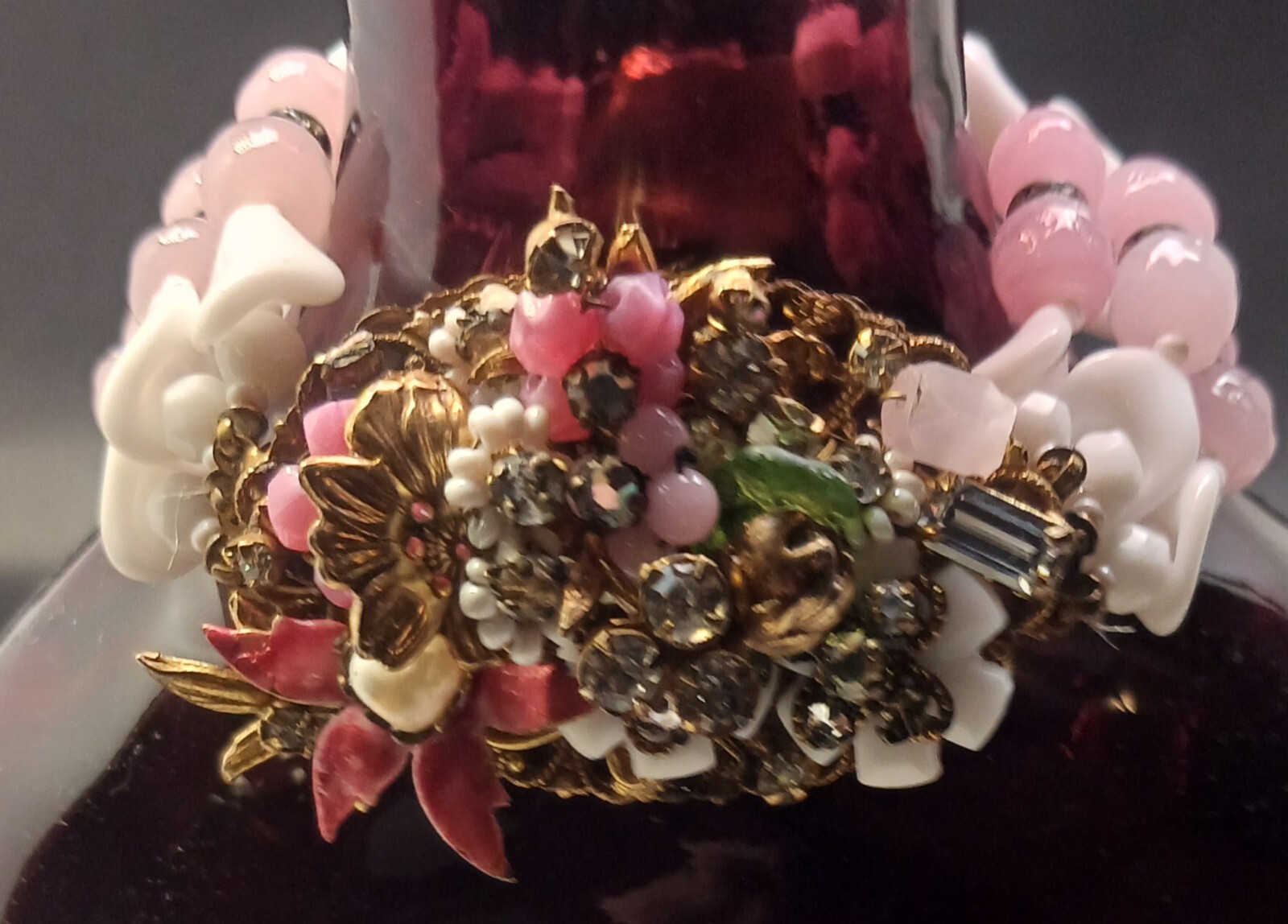 FABULOUS Miriam Haskell PINK GLASS BRACELET Vtg - Gem