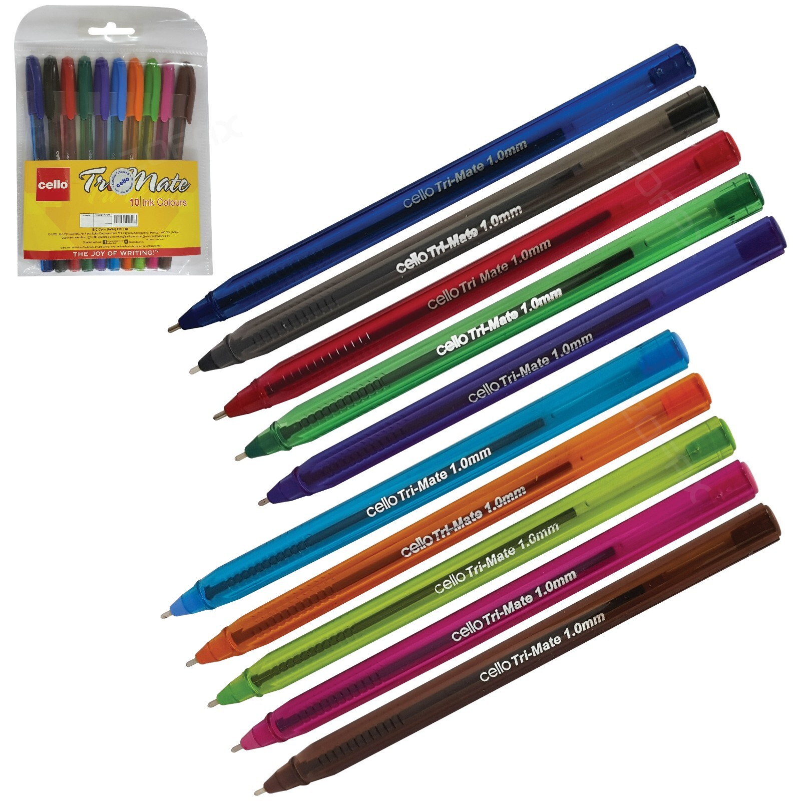 1.0mm Triangular BIC CELLO Trimate 10ink Mixed Colours Ballpoint Pens ...