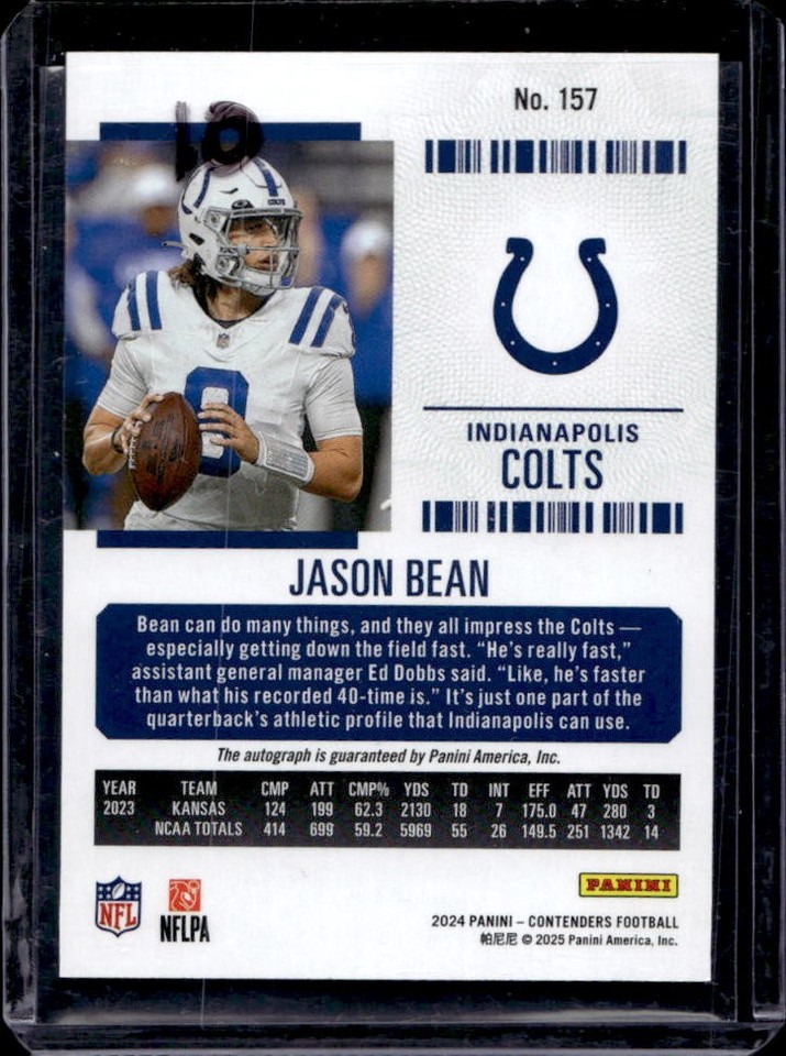 2024 Contenders Jason Bean Rookie Ticket Auto RC Rookie #157 Colts | eBay