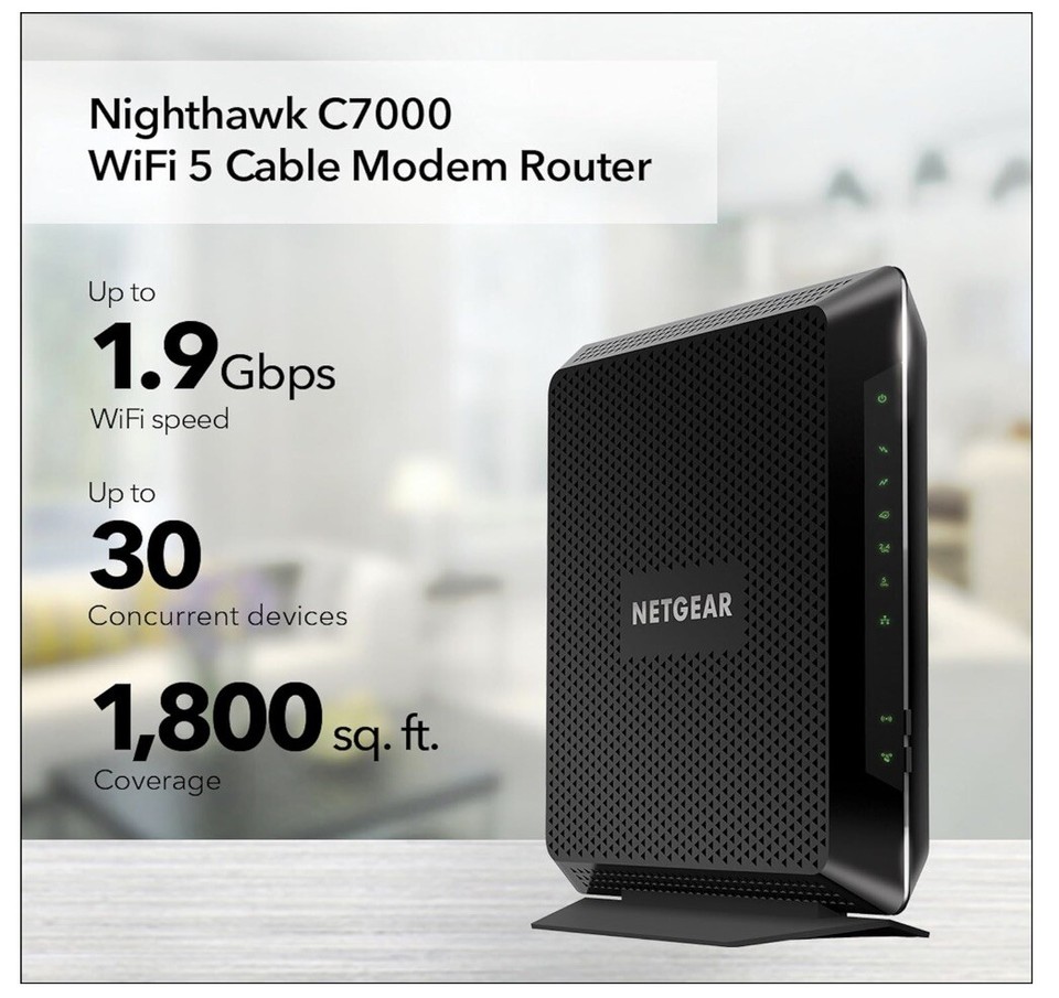 NETGEAR Nighthawk AC1900 WiFi 5 DOCSIS 3.0 Cable Modem Router (C7000 ...