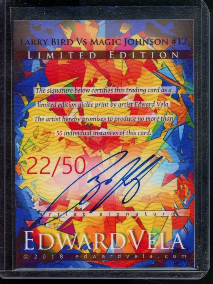 Larry Bird Magic Johnson #12 Art Card Limited 22/50 Edward Vela Signed ...