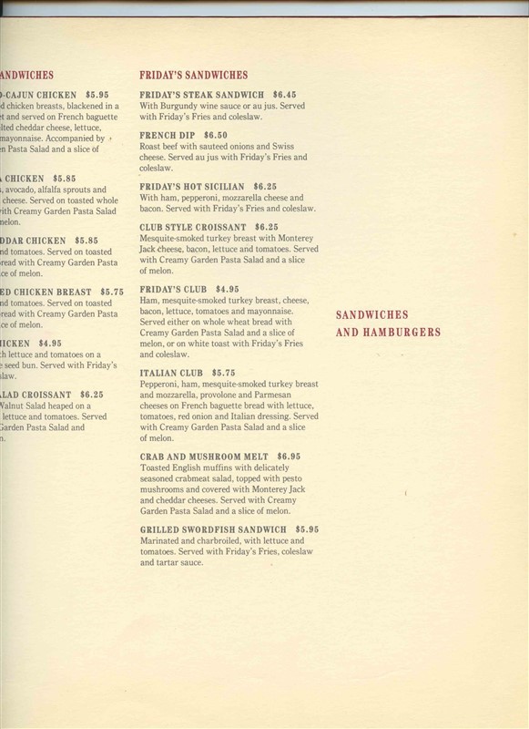 T G I Friday's Restaurant 24 page Menu with 3 Screw Binding 1986 ...
