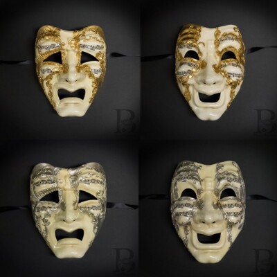 Comedy and Tragedy Masks Venetian Music Notes Masquerade Mask HIGH ...