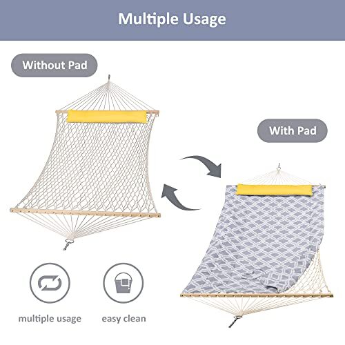 Portable Double Rope Hammock with Pad, Two Person Tree Hammock for Gray ...